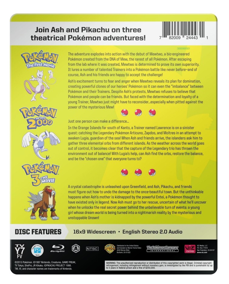 First Three Pokemon Movies Limited Edition Blu-Ray Steelbook